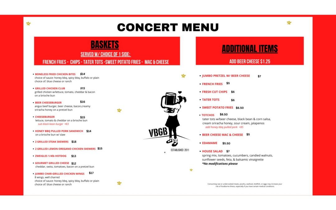 Concert Menu | VBGB Beer Garden, Charlotte, NC Uptown